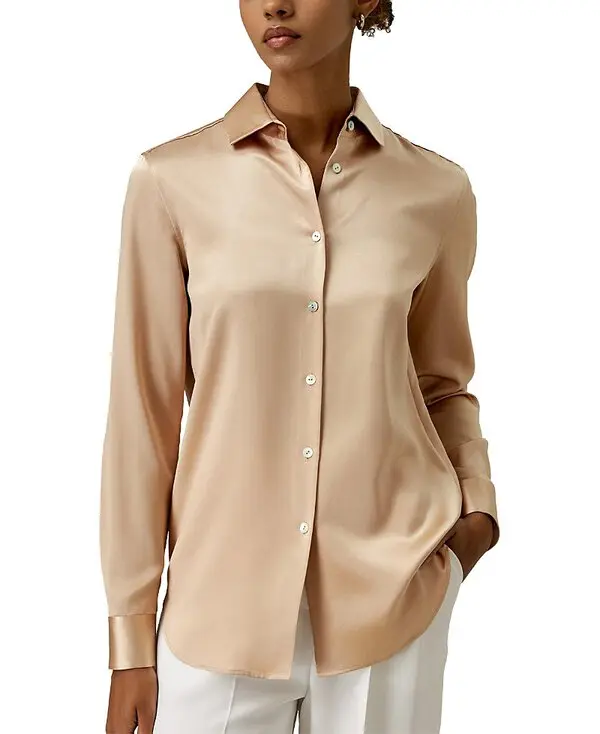 Lilysilk Spread Collar Silk Button-down Shirt - Light Camel
