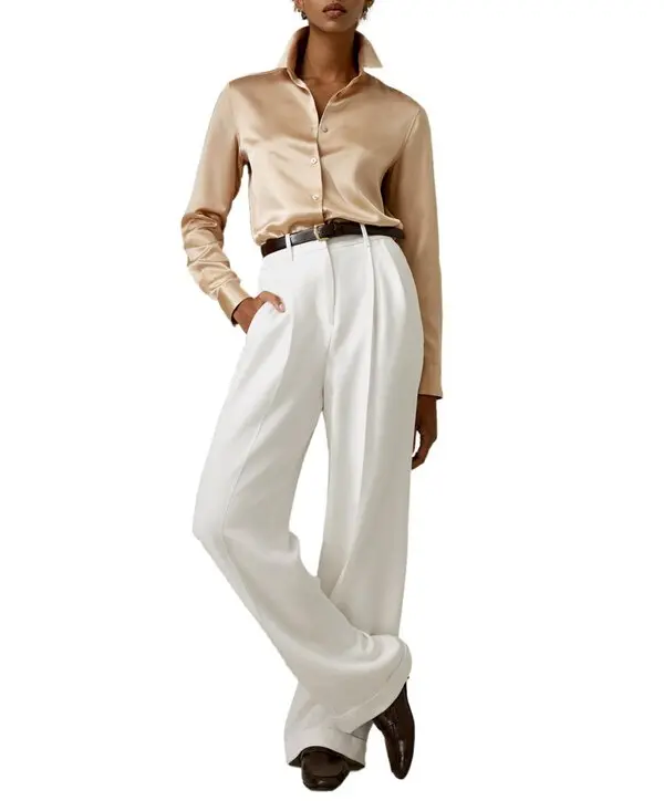 Lilysilk Spread Collar Silk Button-down Shirt - Light Camel