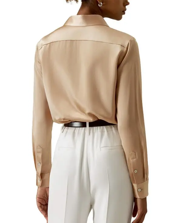 Lilysilk Spread Collar Silk Button-down Shirt - Light Camel