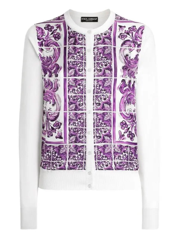 Dolce & Gabbana Maiolica Print Silk Cardigan - Purple