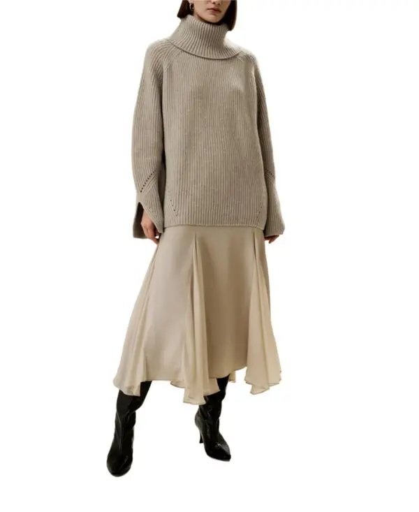 Lilysilk Oversized Merino Wool Fisherman's Rib Pullover