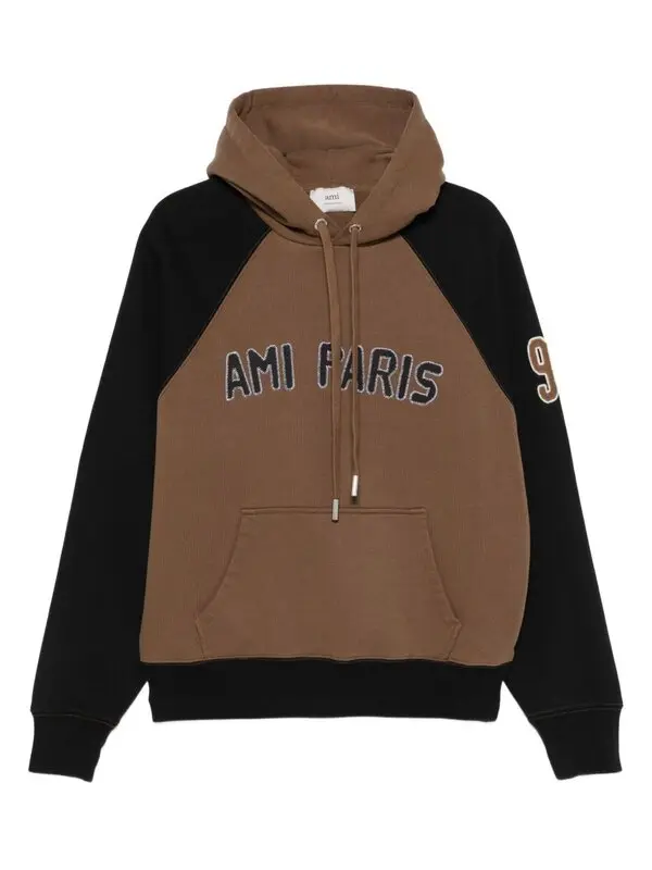 AMI Paris Cotton Colorblock Hoodie - Brown