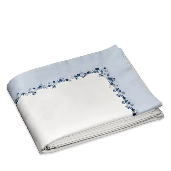 DEA LUXURY LINENS Incanto Embroidery Flat Sheet, King - Ice Blue Embroidery