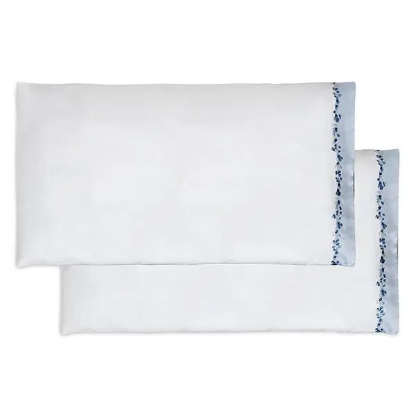DEA LUXURY LINENS Incanto Embroidery King Pillowcase, Pair - Ice Blue Embroidery
