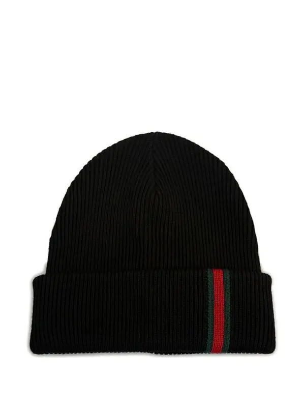 Gucci Web Detail Wool Beanie - Black