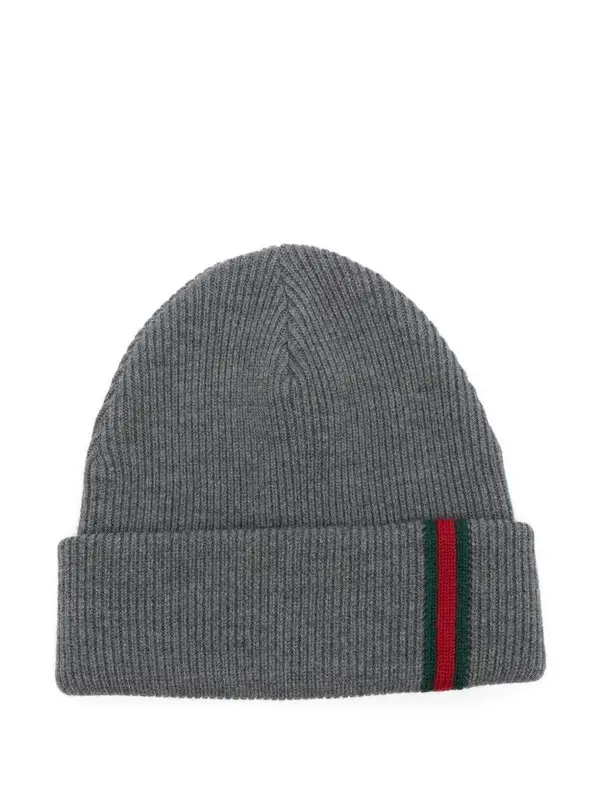 Gucci Web Detail Wool Beanie - Grey
