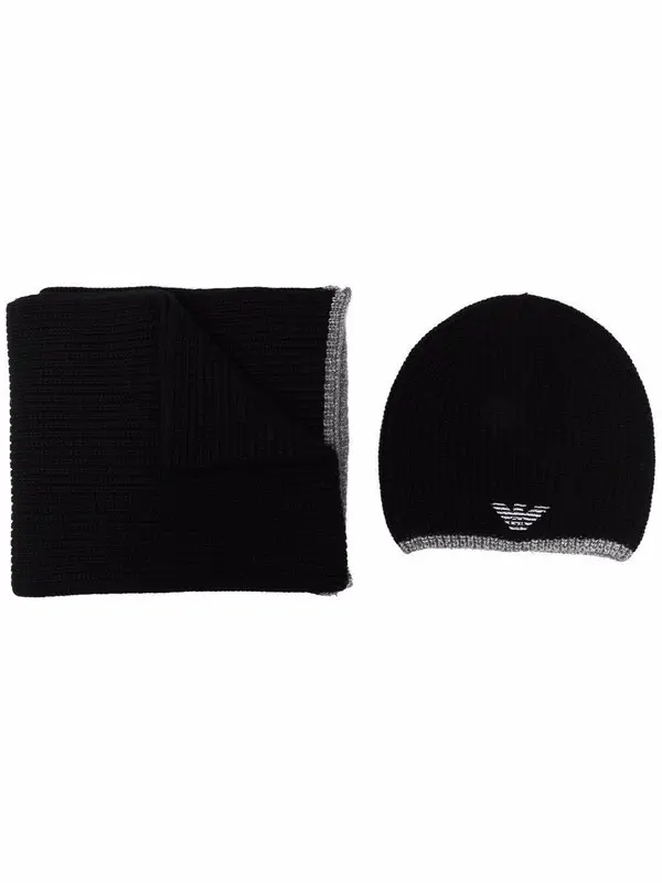 Emporio Armani Scarf And Beanie Set - Black