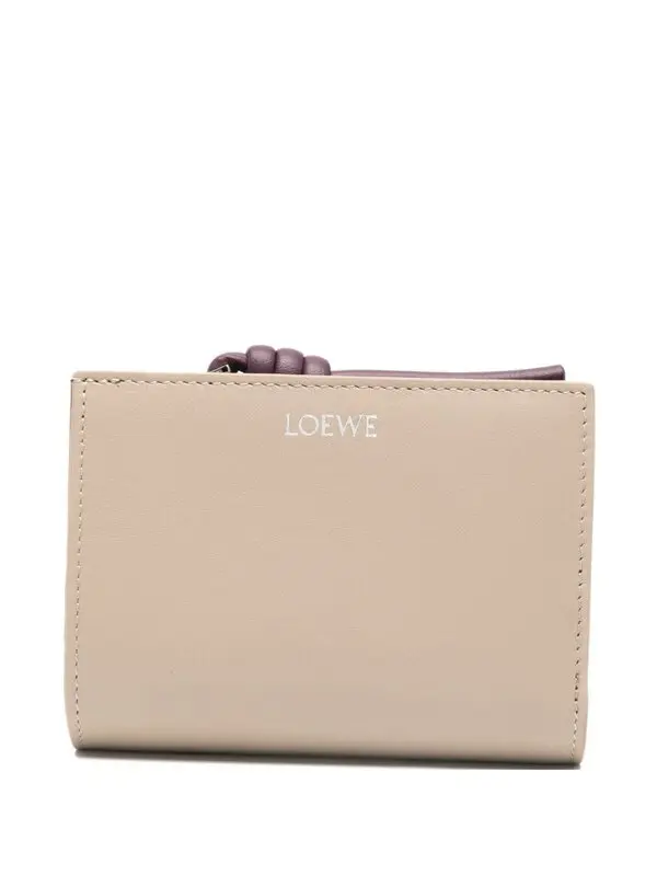 Loewe Knot Leather Compact Wallet - Beige