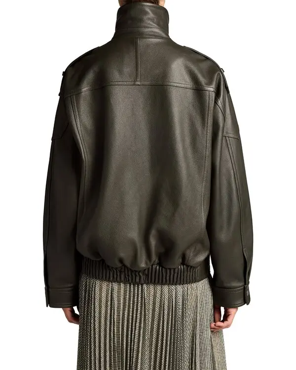 Vince Leather Oversized Biker Jacket - Deep Forest