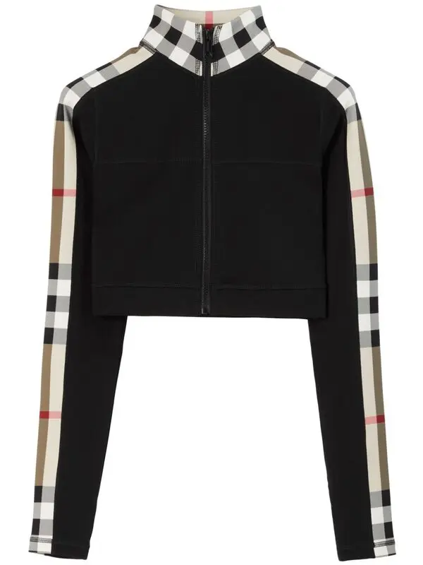 Burberry Check Motif Cropped Sweatshirt - Black