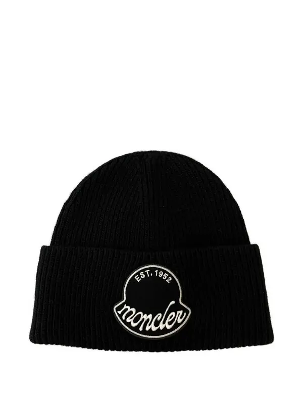 Moncler Logo Knitted Beanie - Black