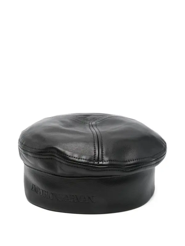 Emporio Armani Leather Basque Hat - Black