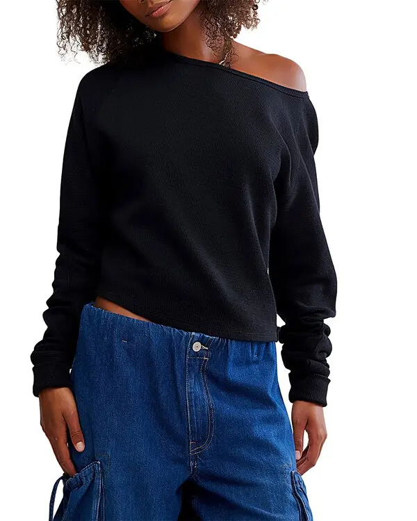 Free People We The Free Jess Long Sleeve Sweatshirt - Black