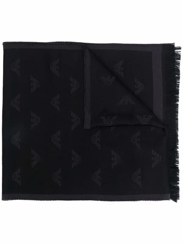 Emporio Armani Allover Logo Wool Scarf - Grey