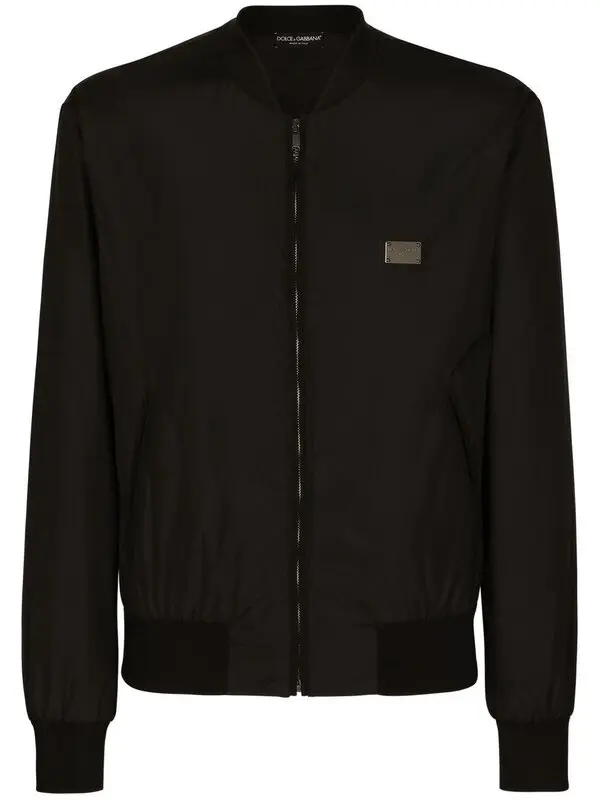 Dolce & Gabbana Nylon Jacket With Logo Plaque - Black