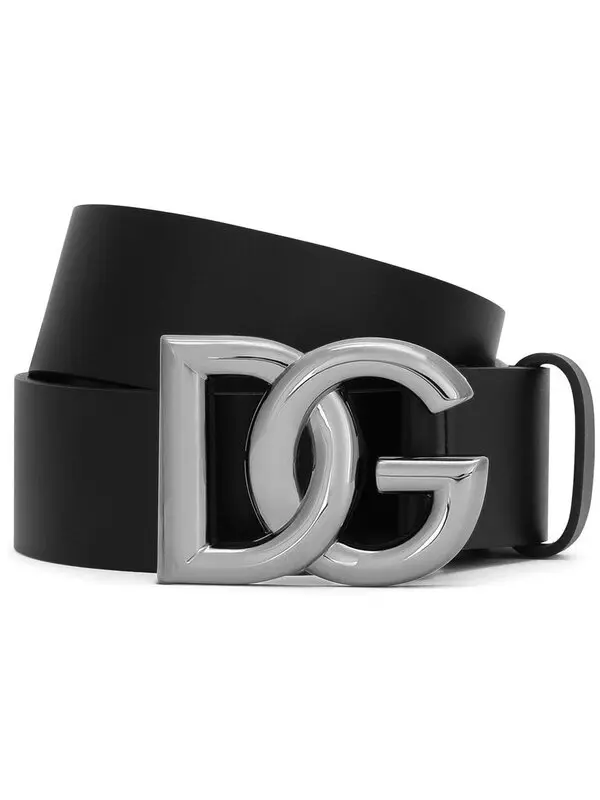 Dolce & Gabbana Leather Belt With Logo Buckle - Black