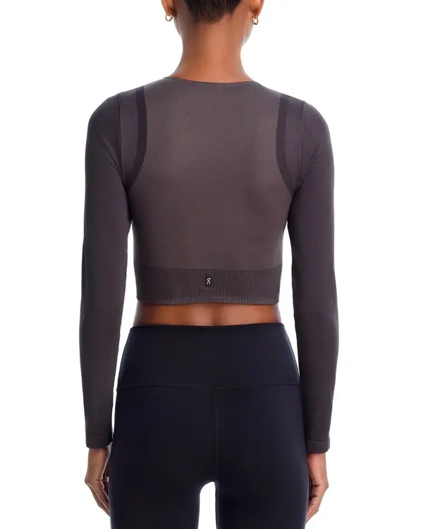 On Studio Knit Long Sleeve Crop Top - Pebble/black
