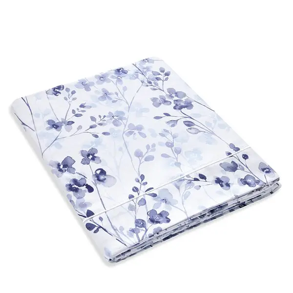 ANNE DE SOLENE Calme Flat Sheet, Queen - Bleu Flowers