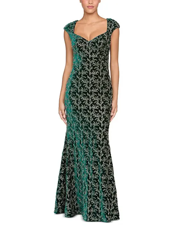 Theia Zoelle Beaded Velvet Gown - Emerald Gold | Editorialist