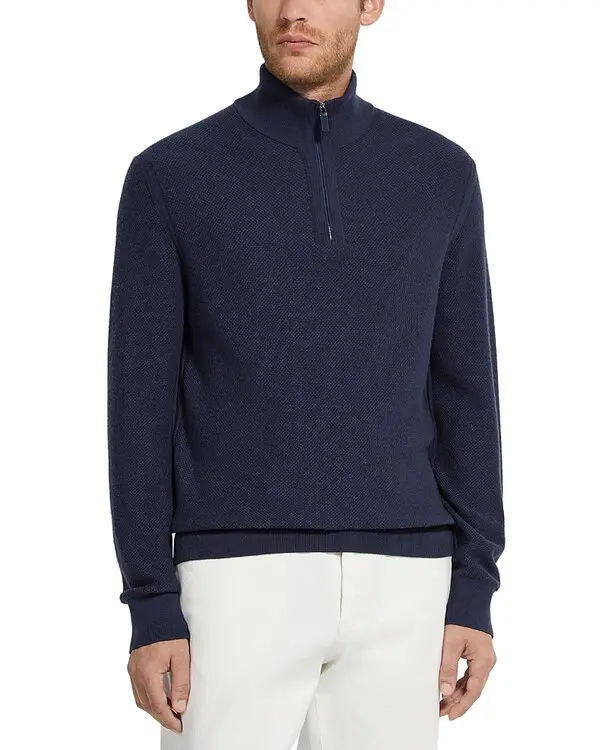 Zegna Oasi Cashmere Zip Mock Neck - Ink Blue