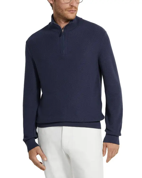 Zegna Oasi Cashmere Zip Mock Neck - Ink Blue