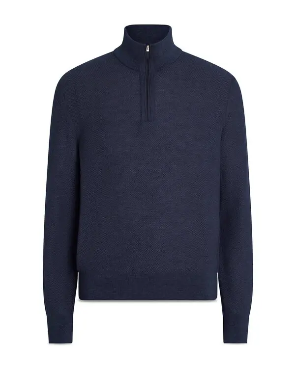 Zegna Oasi Cashmere Zip Mock Neck - Ink Blue