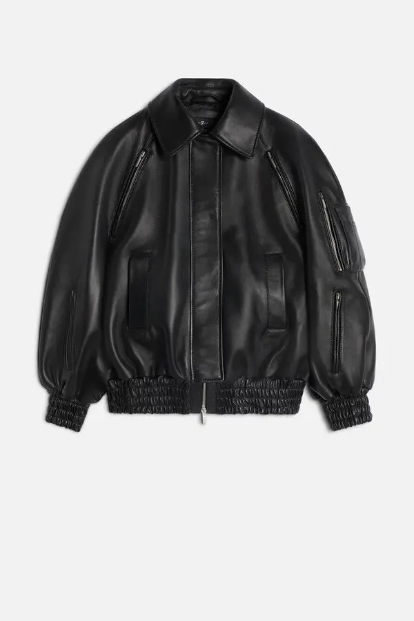 7 For All Mankind Leather Bomber Jacket
