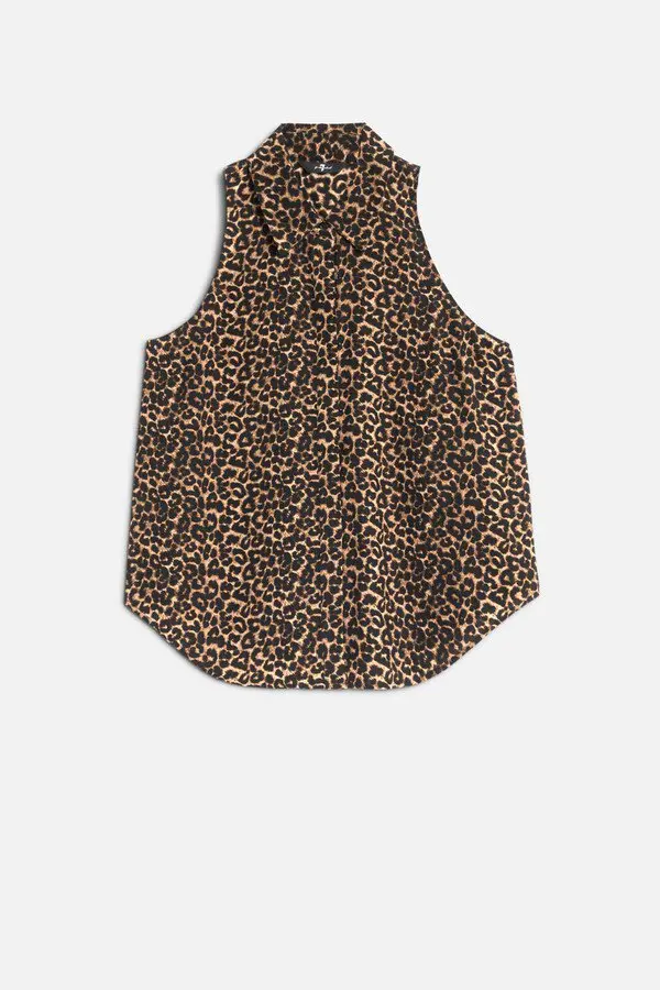 7 For All Mankind Sleeveless Silk Leopard Print Button-down Top