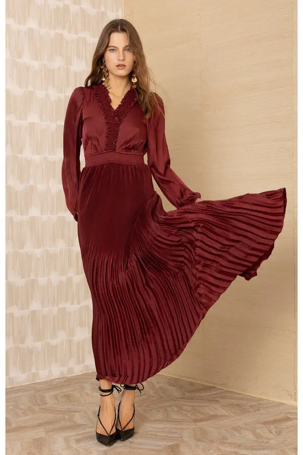 Hale Bob Alisson Charmeuse Solid Maxi Dress - Burgundy / Purple
