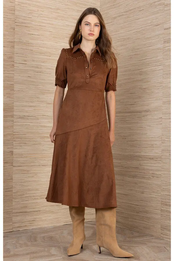 Hale Bob Kaisley Suede Midi Dress - Brown