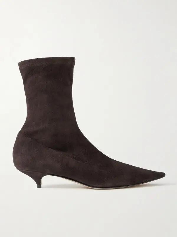 THE ROW Suede Zip Up Ankle Boots - Brown