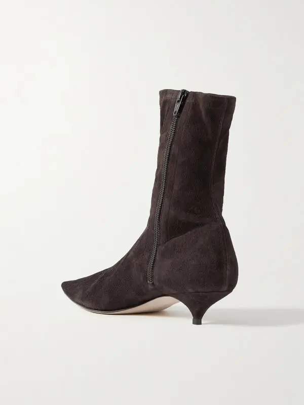 THE ROW Suede Zip Up Ankle Boots - Brown