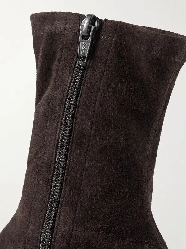 THE ROW Suede Zip Up Ankle Boots - Brown