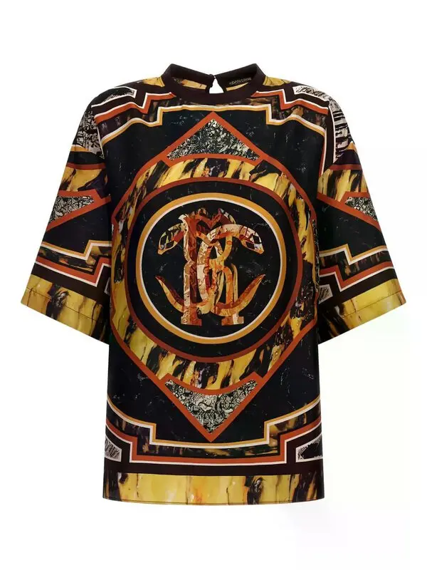Roberto Cavalli Monogram Marble Silk T-shirt