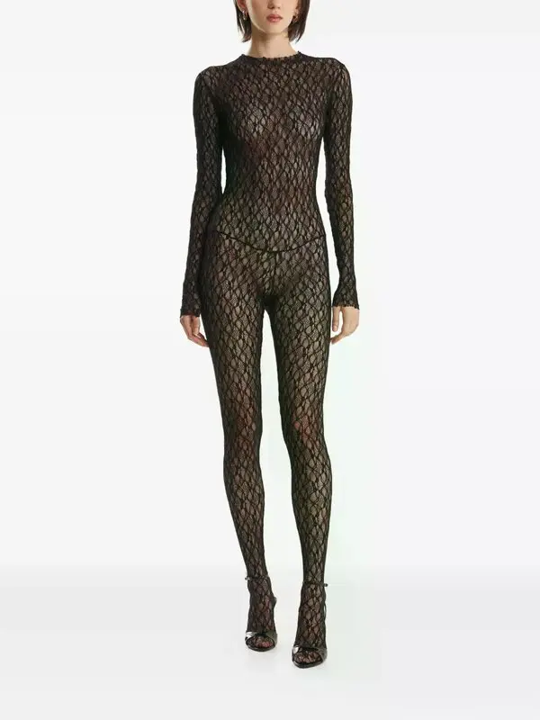 2310 STUDIO Lace-pattern Long-sleeve Jumpsuit - Black