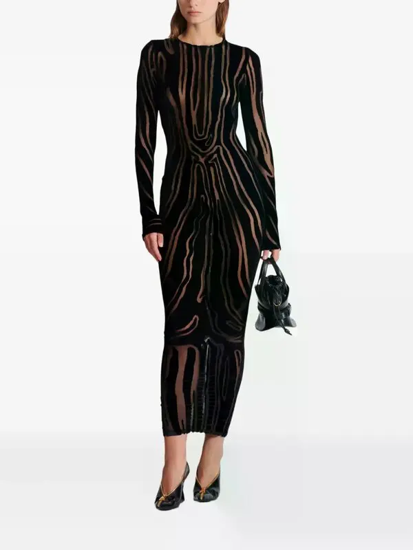 Balmain Zebra-print Velvet Midi Dress - Black