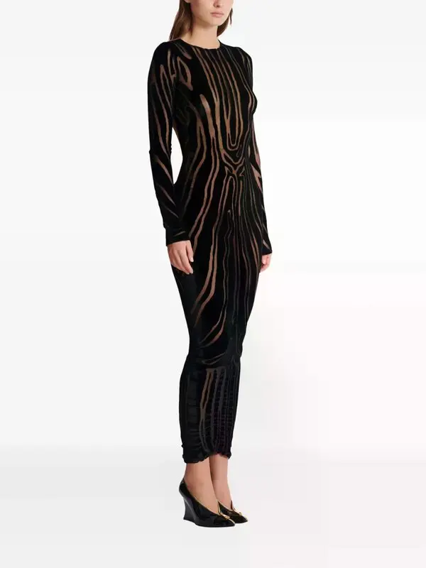 Balmain Zebra-print Velvet Midi Dress - Black