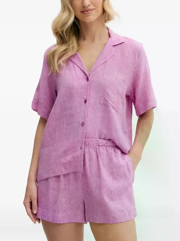 Dkny Embroidered Linen-blend Shorts Pyjama Set - Pink