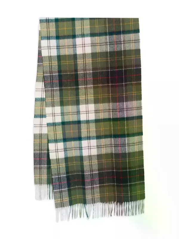 Barbour Check-pattern Fringed-trim Scarf - Green