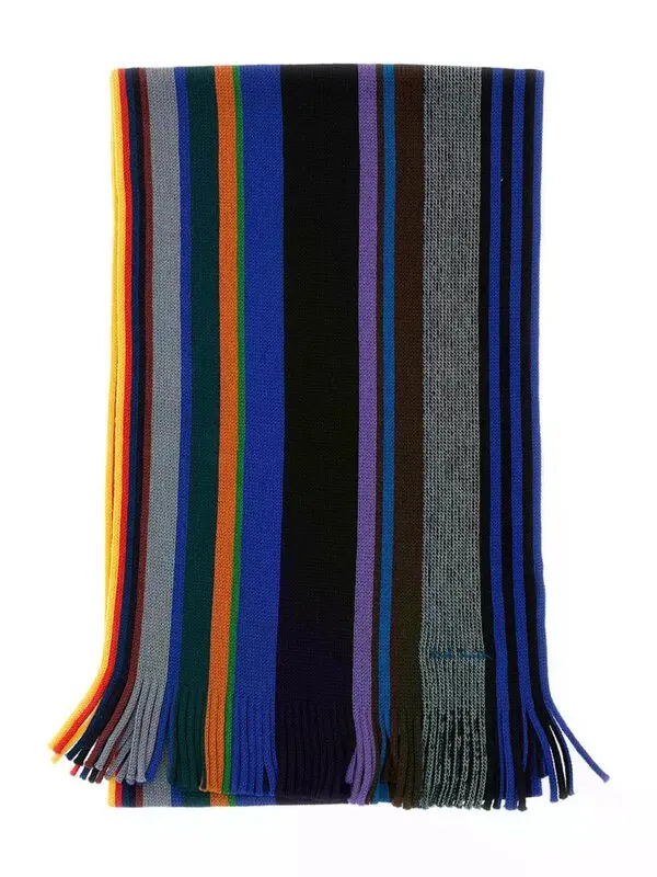 Paul Smith Signature-stripe Fringed Scarf - Black