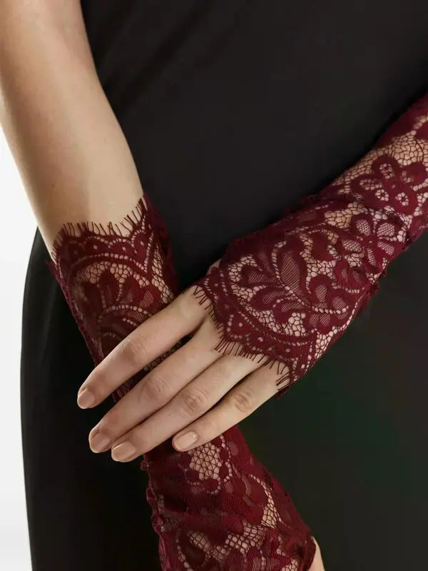 2310 STUDIO Floral-trimmed Gloves - Red