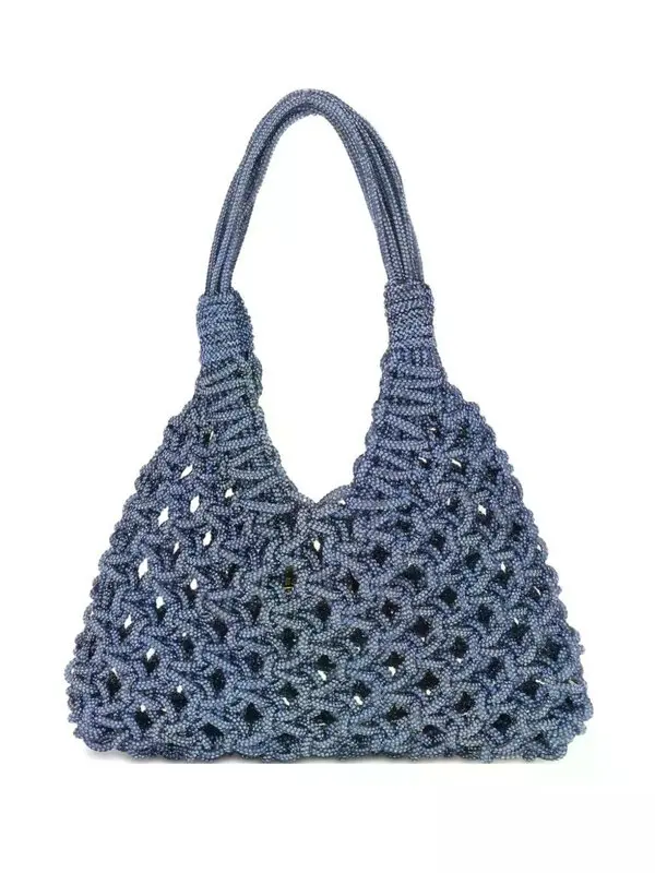 HIBOURAMA Crystal-embellished Woven Shoulder Bag - Blue