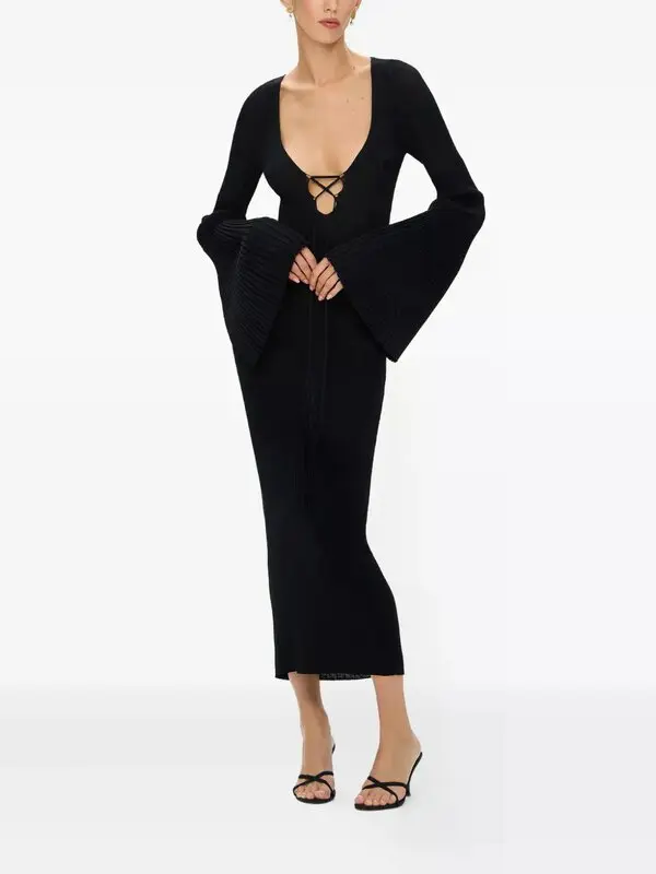 KOROBEYNIKOV Lace-up Flared-sleeve Midi Dress