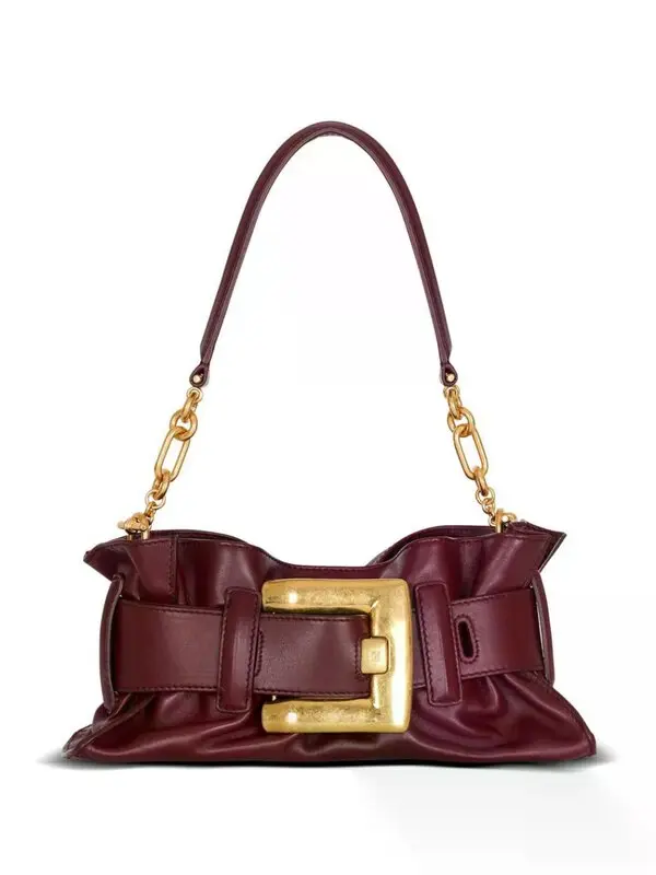 Balmain Mini Anthem Buckle-embellished Leather Clutch - Red
