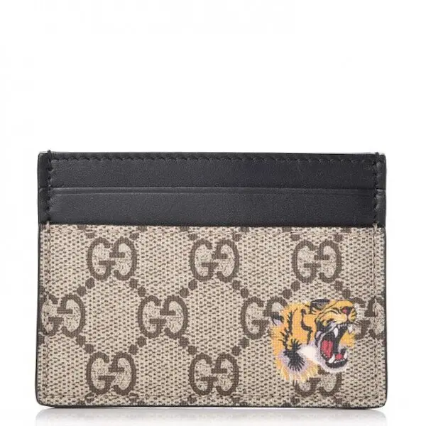 Gucci Card Case Monogram Gg Tiger Print - Black/beige