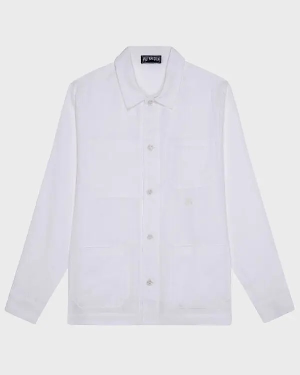 Vilebrequin Linen Solid Overshirt Jacket Corentin - White