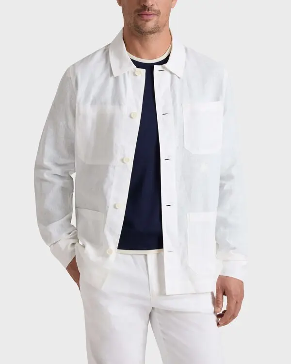 Vilebrequin Linen Solid Overshirt Jacket Corentin - White