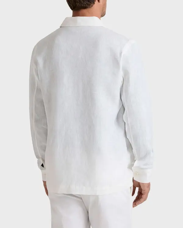 Vilebrequin Linen Solid Overshirt Jacket Corentin - White