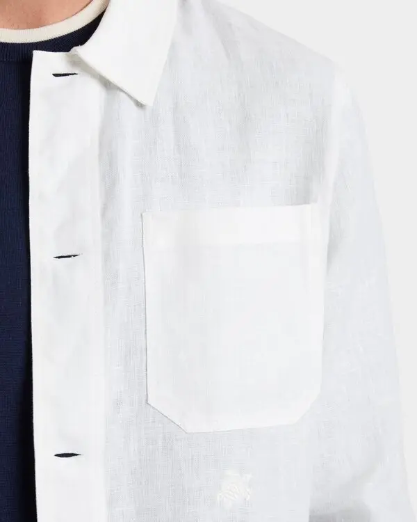 Vilebrequin Linen Solid Overshirt Jacket Corentin - White