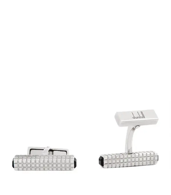 Dunhill And Onyx Hobnail Ingot Cufflinks - Silver